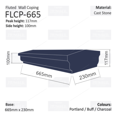 Fluted Wall Coping – 230mm x 665mm – Humber Cast Stone
