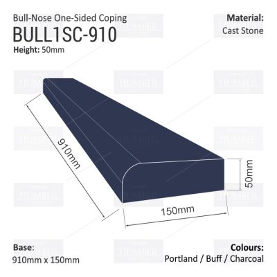 Bullnose One-Sided Wall Coping – 910mm x 150mm – Humber Cast Stone