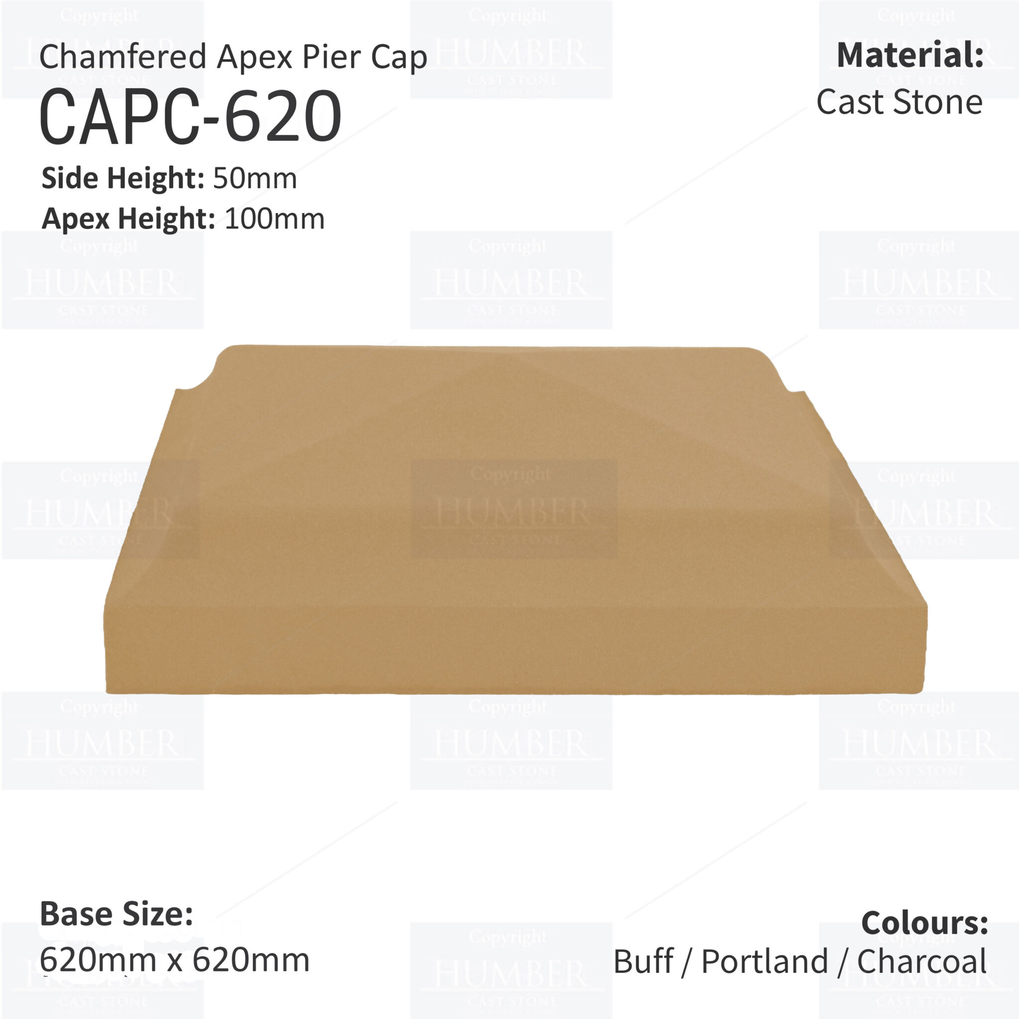 Chamfered Apex Pier Cap 620mm x 620mm – Humber Cast Stone