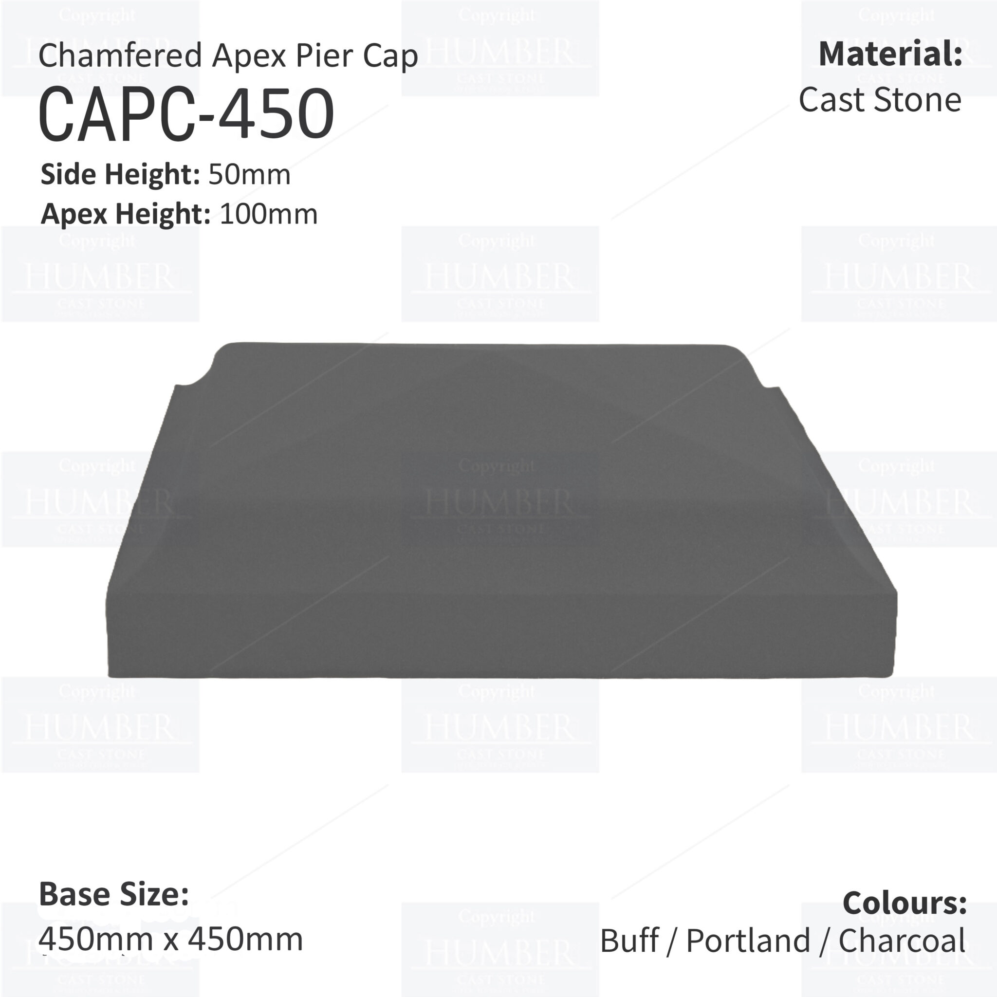 Chamfered Apex Pier Cap 450mm x 450mm – Humber Cast Stone