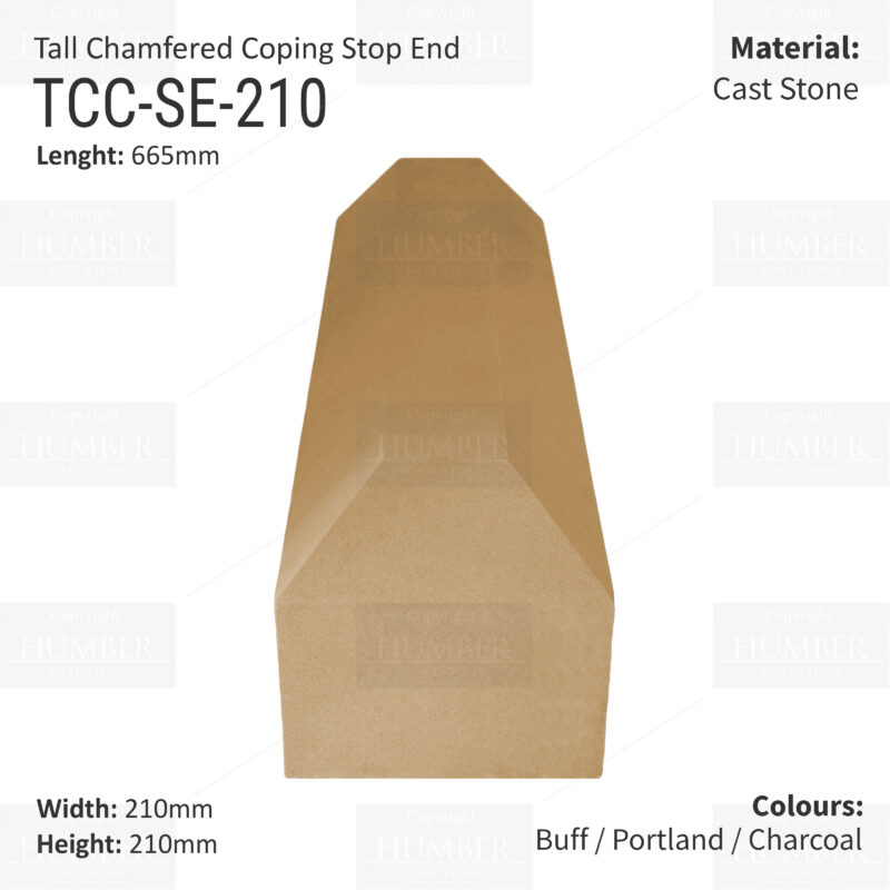 Chamfered Wall Coping Stop End – 210mm x 665mm – Humber Cast Stone