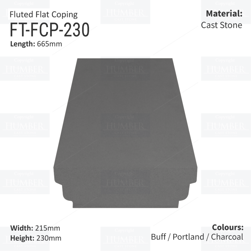Fluted Flat Top Wall Coping – 230mm x 665mm – Humber Cast Stone