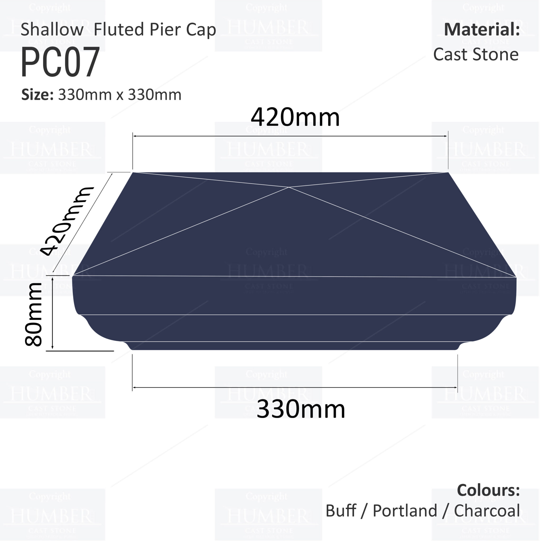 Slimline Fluted Pier Cap 330mm x 330mm – Humber Cast Stone