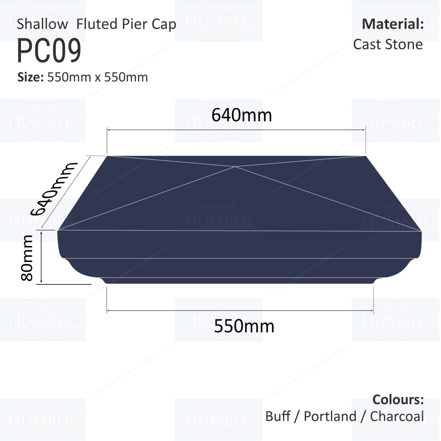 Slimline Fluted Pier Cap 550mm x 550mm – Humber Cast Stone