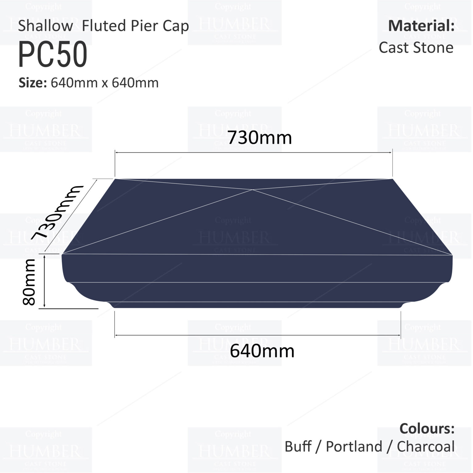 Slimline Fluted Pier Cap 640mm x 640mm – Humber Cast Stone