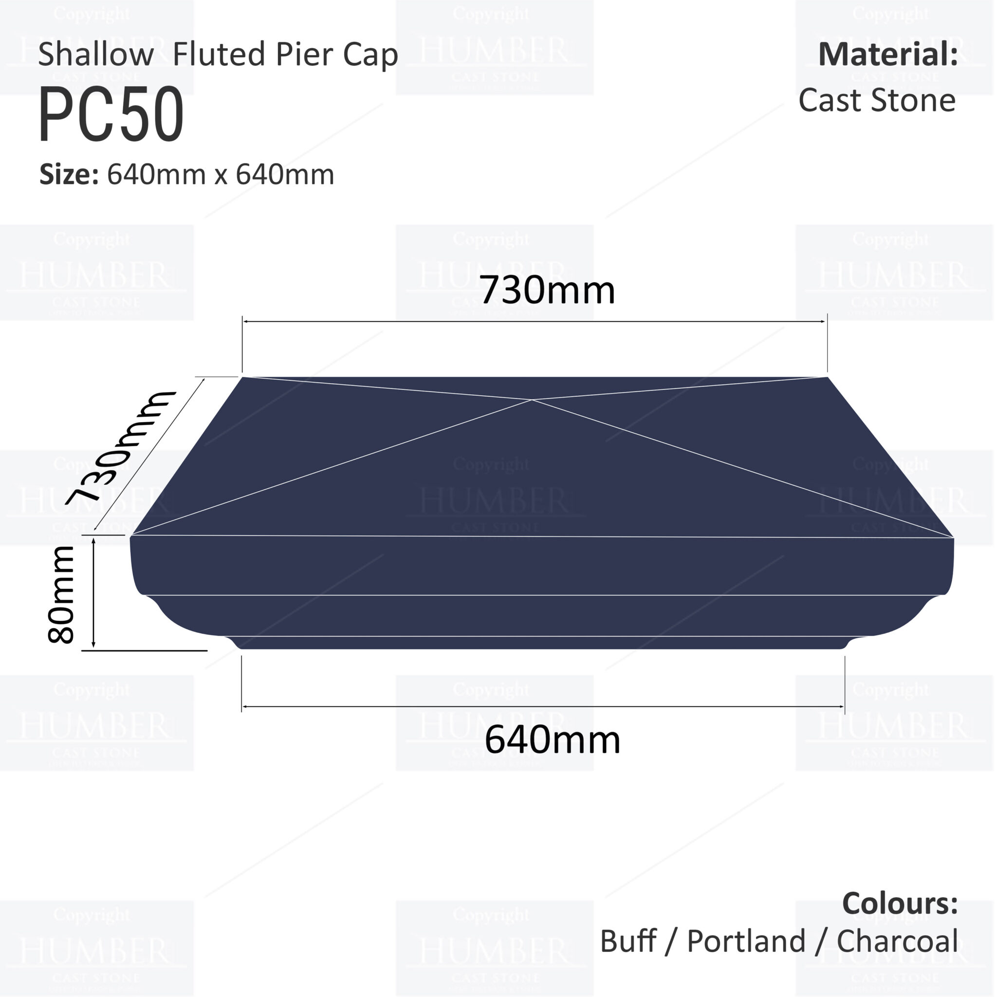 Slimline Fluted Pier Cap 640mm x 640mm – Humber Cast Stone